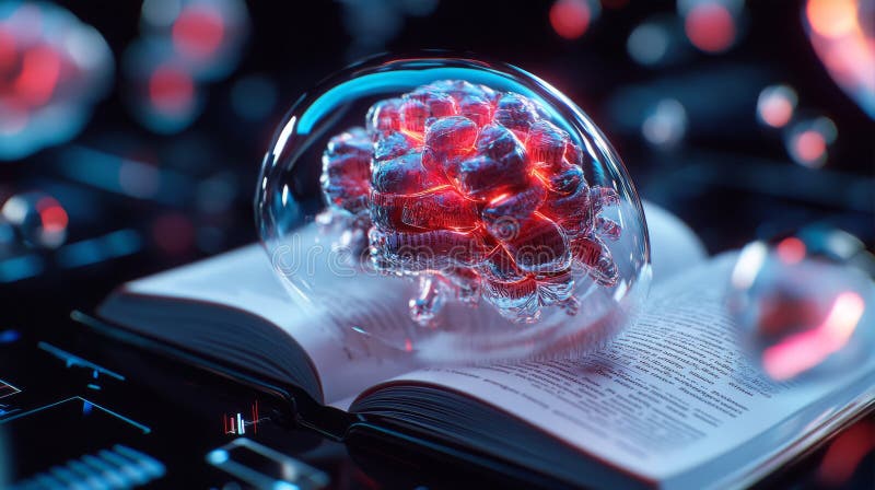 Brain Encased in Glass on Book Stock Image - Image of cyber, futuristic ...