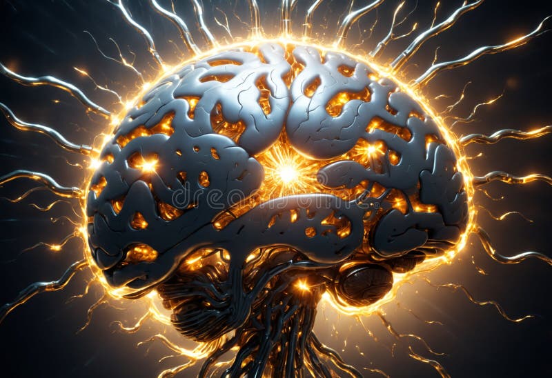 Brain with Energy Lights. Brainstorming Concept Stock Illustration ...