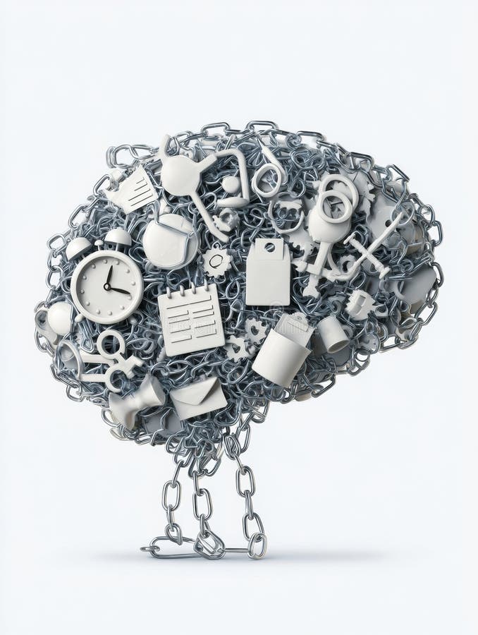 Chains of daily Routine Icons Intertwine with a Brain, Depicting the ...