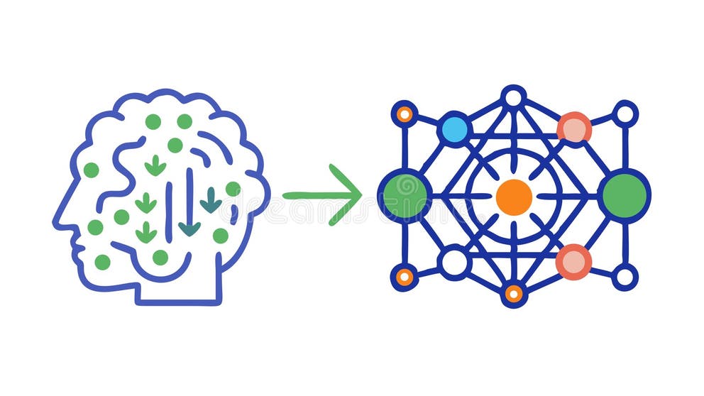 Brain Evolving into a Complex Digital Neural Network Icon, Vector ...