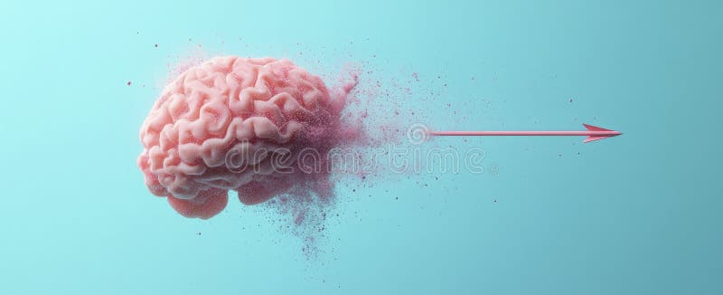 Brain Disintegration with Arrow on Light Blue Stock Illustration ...