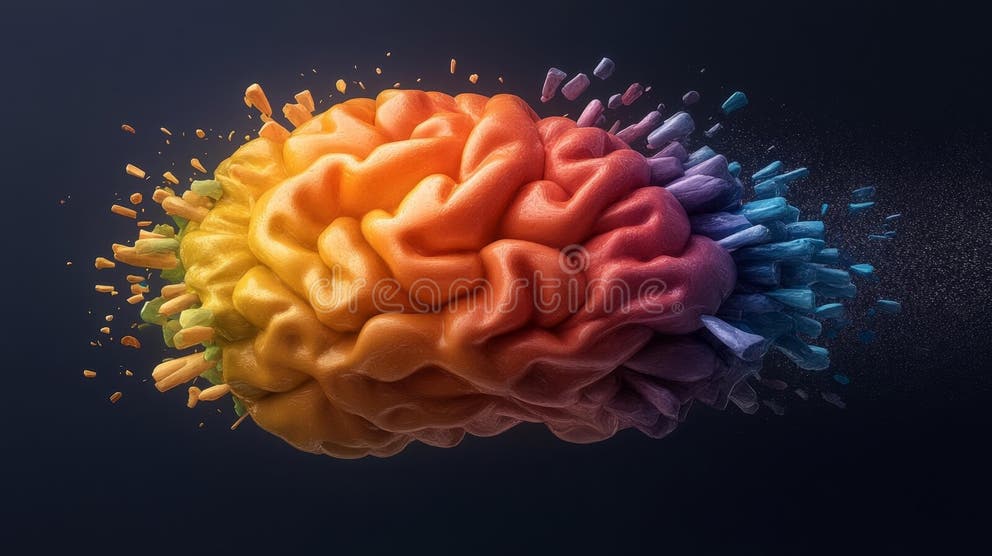 Brain Exploding in Colorful Fragments Symbolizing Neurodiversity Stock ...