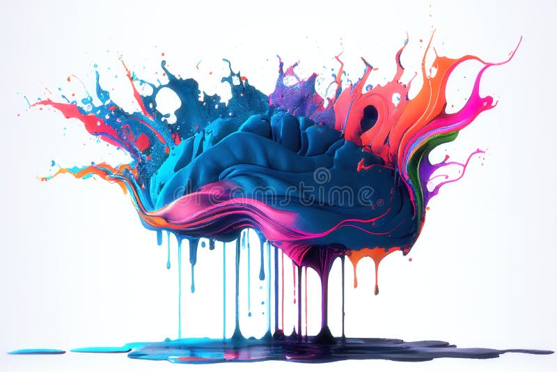 Brain Exploding with Different Colors. Generative AI Stock Illustration ...