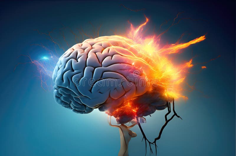 A Brain that is Exploding with Ideas and Colors on Dark Background ...