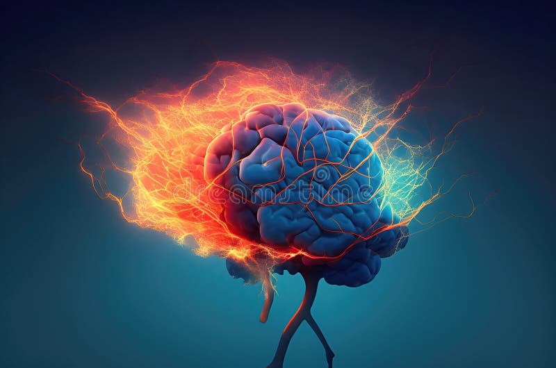 A Brain that is Exploding with Ideas and Colors on Dark Background ...