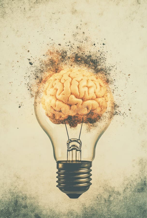 Brain Exploding Inside a Lightbulb with Dusty Particles Stock Photo ...