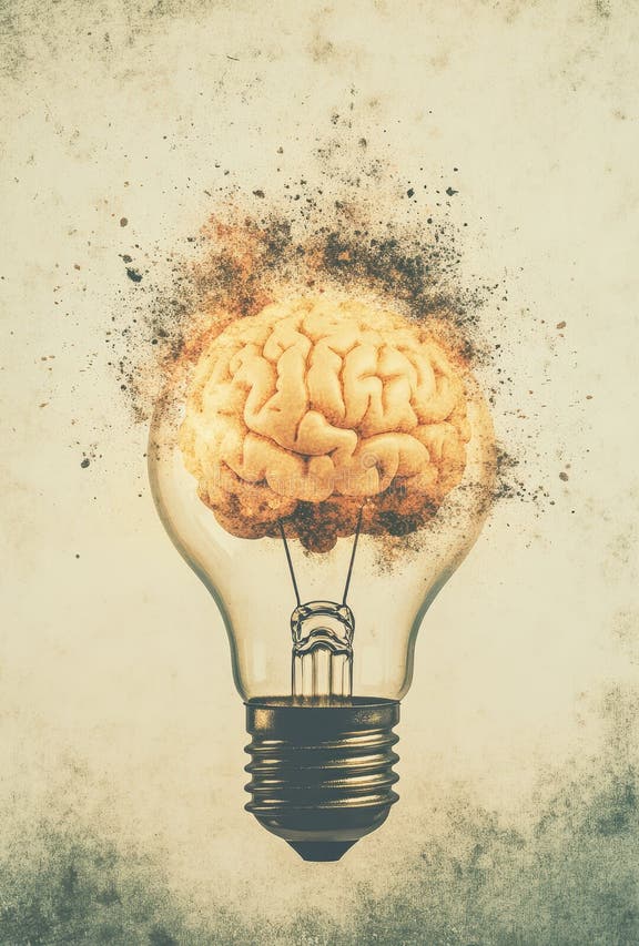 Brain Exploding Inside a Lightbulb with Dusty Particles Stock Photo ...