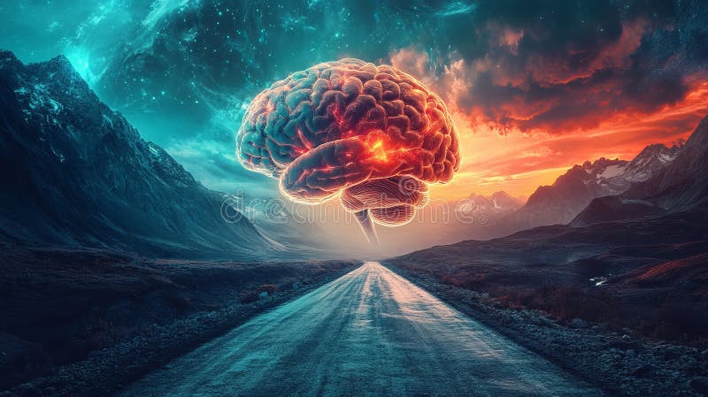 A Brain is Exploding in the Sky Above a Road Stock Illustration ...