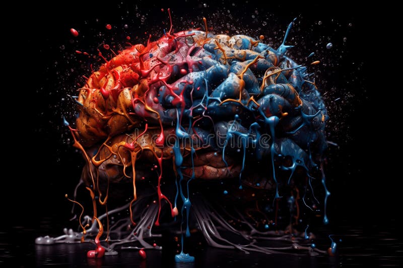 Brain Explosion Color Splashes. Generative AI Stock Illustration ...