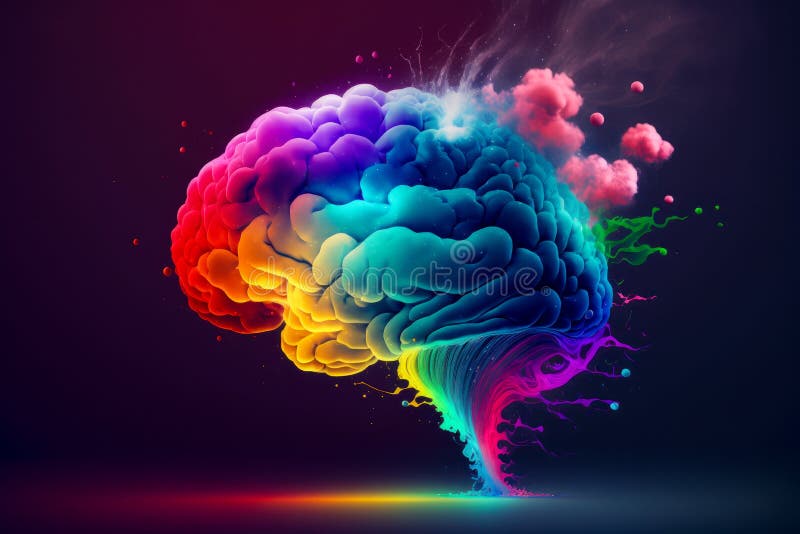 Brain Explosion with Multicolored Powder on a Black Background ...
