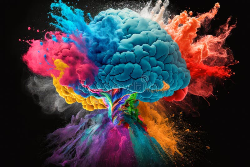 Brain Explosion with Multicolored Powder on a Black Background ...