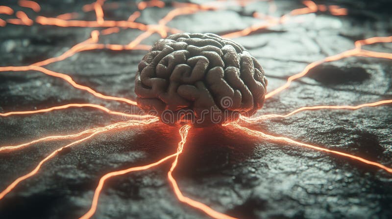 Brain on Fiery Cracked Surface Stock Illustration - Illustration of ...