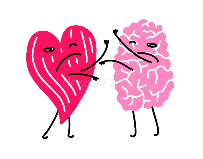 Brain Fighting Heart. Vector Illustration with Simple Flat Trendy ...