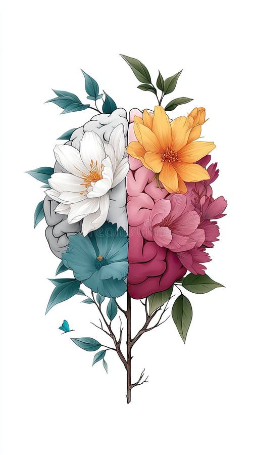 Brain Filled with Blooming Flowers Symbolizes Mental Growth and ...