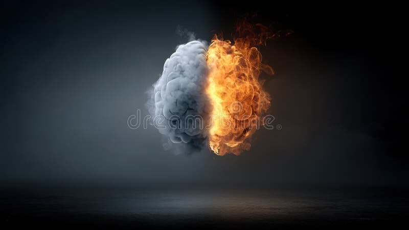 Brain on Fire with Creativity and Ideas, Half in Flames Stock ...