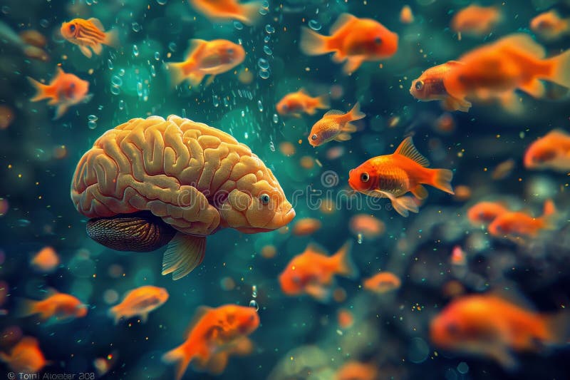 Brain Fish Swimming in Opposite Direction of Goldfish School, Different ...