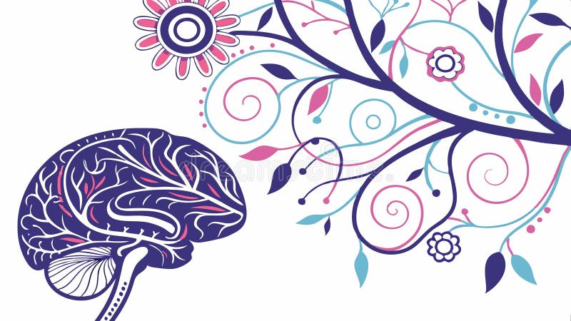 Brain with Floral Elements, Mind & Nature Connection Vector Design ...