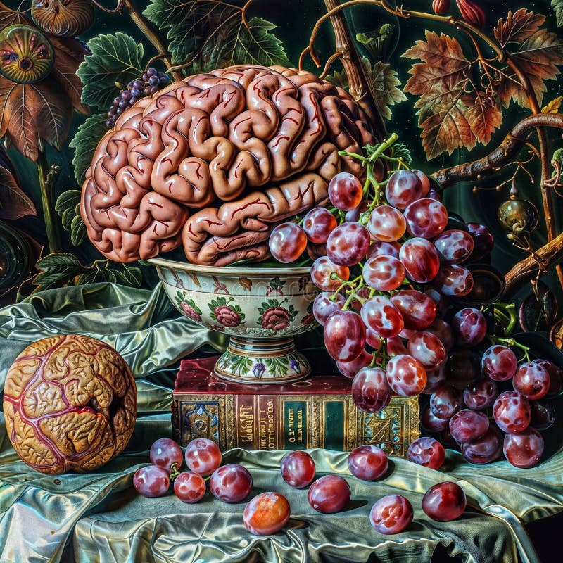 Brain Food Art: Surreal Still Life with Brain, Grapes, and Antiques ...