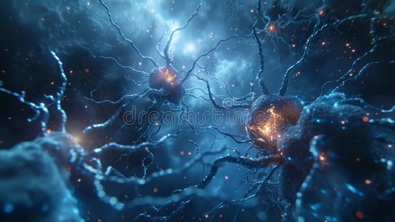 Brain Function and Neurons on Dark Blue Background Generative AI Stock ...