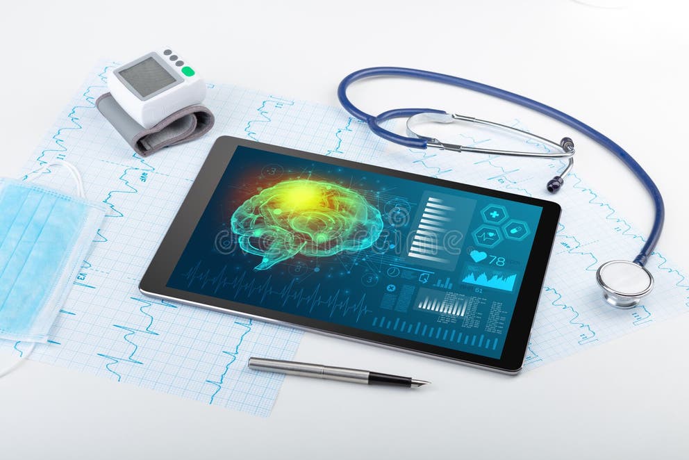 Diagnostics on Tablet with Brain Functionality Concept Stock Photo ...