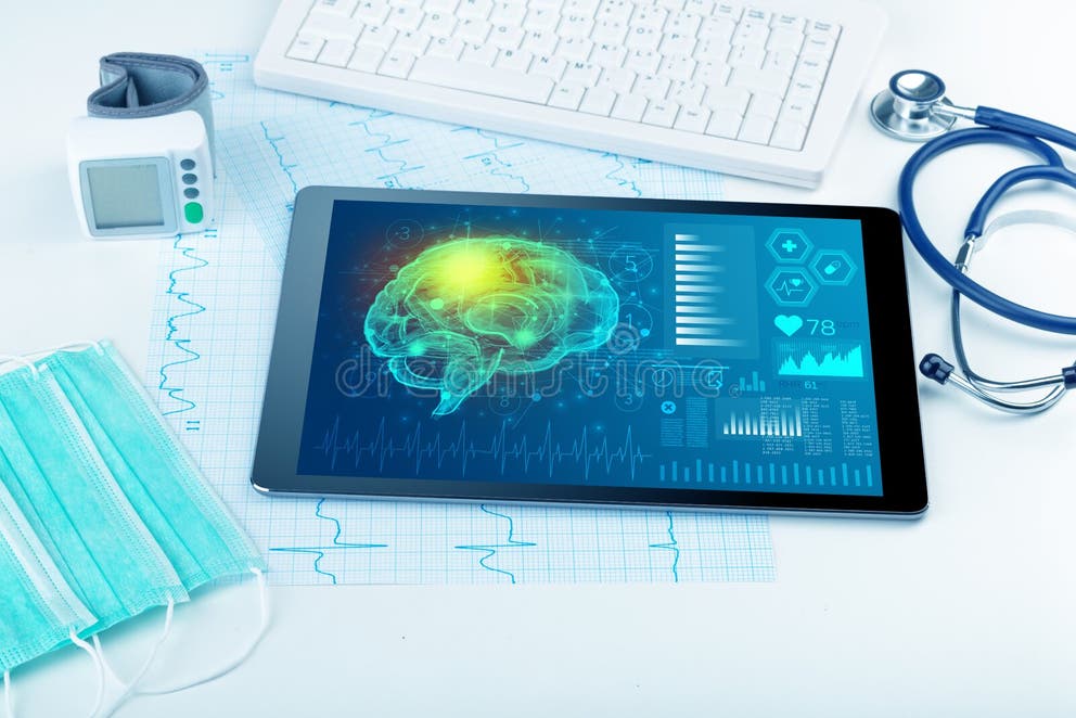 Diagnostics on Tablet with Brain Functionality Concept Stock Image ...