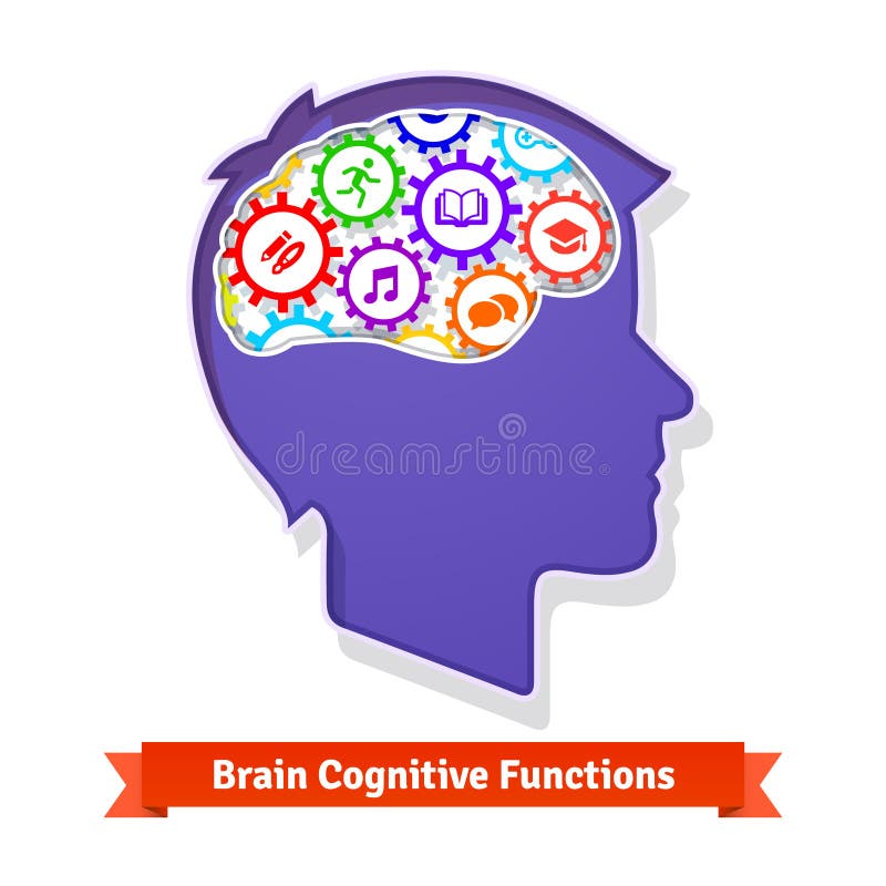 Brain Functions Concept. Human Head Full of Cogs Stock Illustration ...