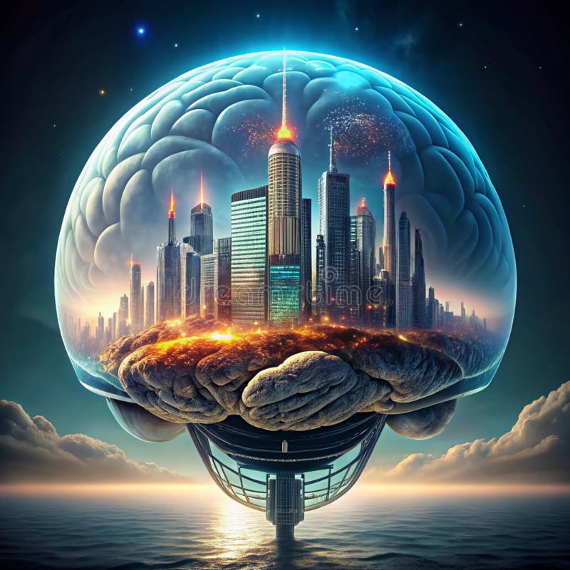 Brain with a Futuristic Sci-Fi City Inside it Stock Illustration ...