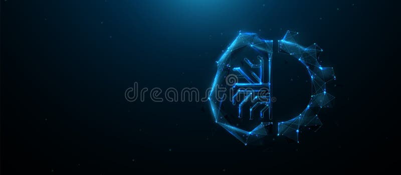 Brain and Gear Cog Icon with Lines and Triangles, Point Connecting ...