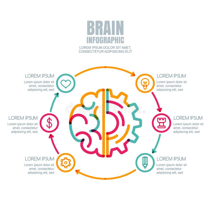 Brain and Gear Cog, Isolated on White Background. Stock Vector ...