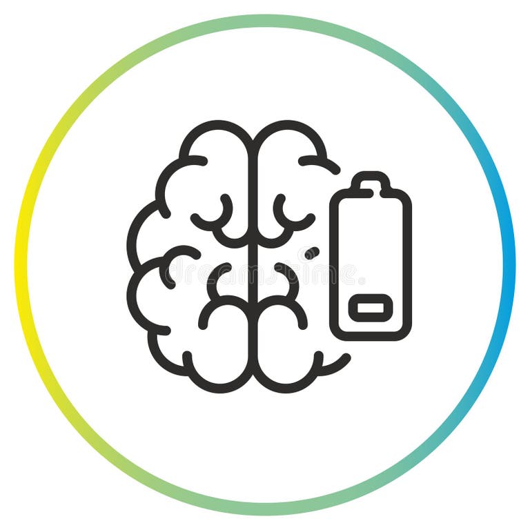 Battery Brain Low Level Energy Icon, Exhausted or Tired, Fatigue and ...