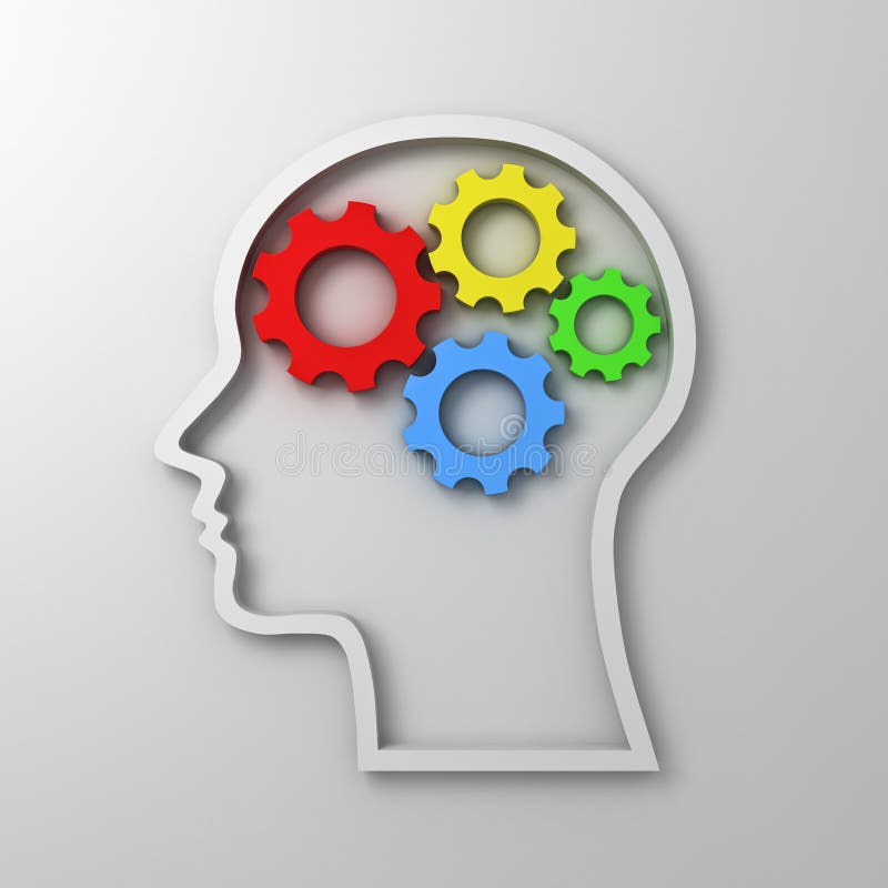 Brain gears in head shape stock illustration. Illustration of ...