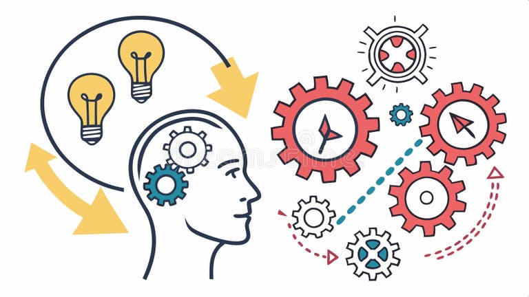 Brain with Gears and Light Bulbs, Symbolizing Ideas and Cognitive ...