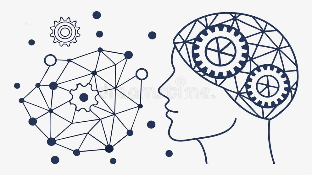 Brain with Gears, Mind and Technology Concept Illustration Vector Design Generative AI Stock ...