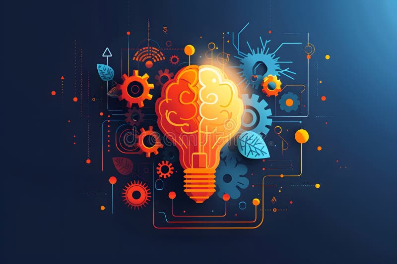 A Brain with Gears Turning or a Lightbulb Illuminating, Representing ...