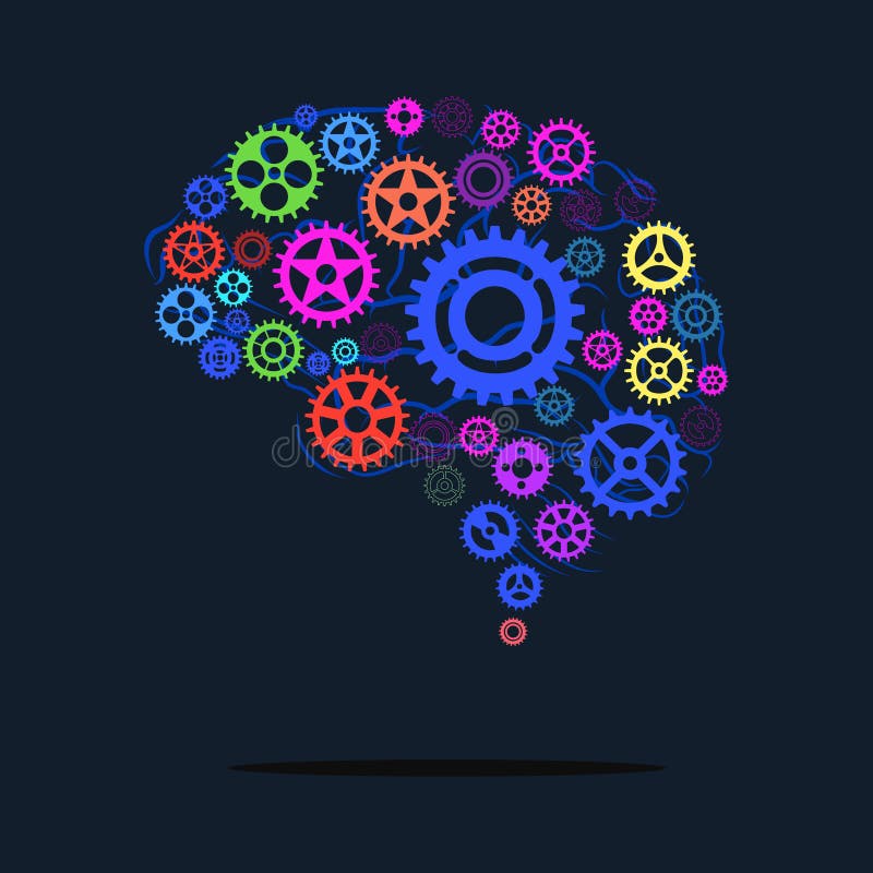 Brain Gears and Wheels. Vector Flat Illustration for Technology or ...