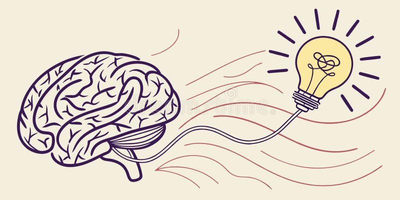 Brain Generating a Bright Idea Lightbulb. Innovation and Problem Solving. Vector Design ...