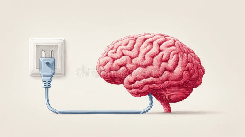 A Brain Gets Connected To Power with a Cable, Illustrating Ideas and ...