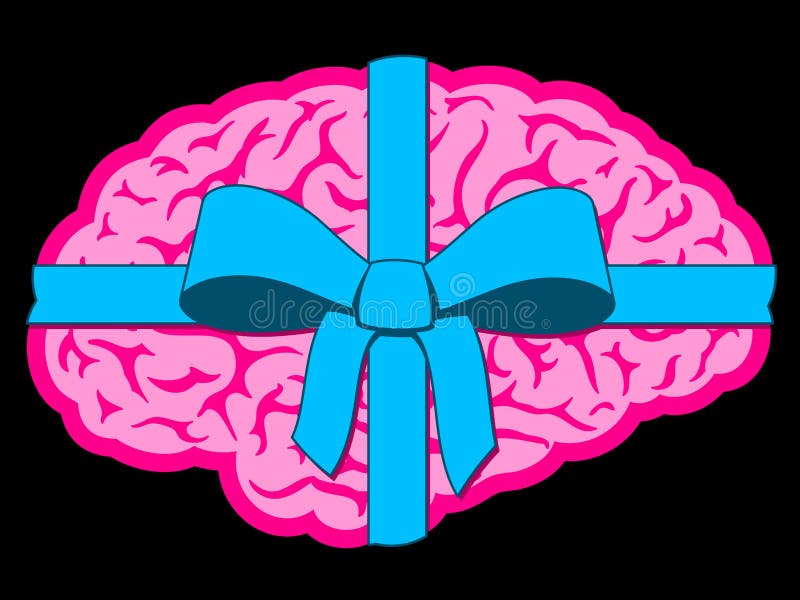 Brain gift with blue bow stock vector. Illustration of present - 14768935