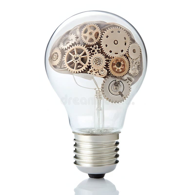 Brain Glass Bulb with Idea and Thinking Concept Isolated on White ...