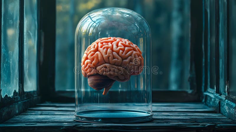 Brain in Glass for Mental Protection Concept Stock Illustration ...