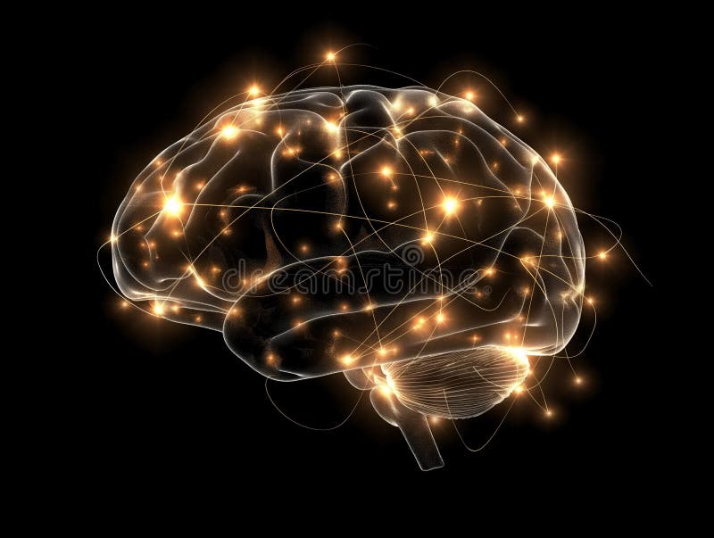 Brain Glowing in the Dark with Golden Light. Neural Network of the ...
