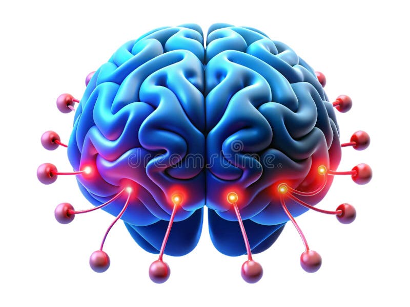 Brain with Glowing Nodes stock illustration. Illustration of biology ...