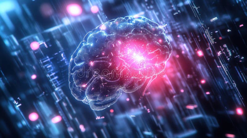 A Brain with a Glowing Red Light in the Middle Stock Illustration ...