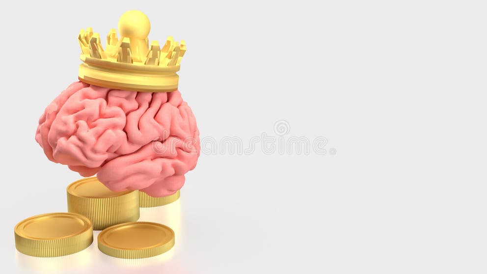 The Brain Gold Crown and Coins for Sci or Business Concept 3d Rendering ...