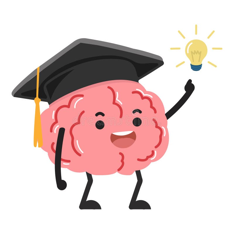 Brain with Graduation Cap and Light Bulb Stock Illustration ...