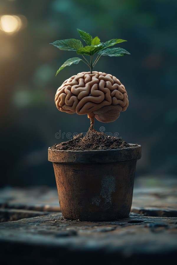Brain Growth, a Creative Image of a Brain Growing Out of a Pot ...