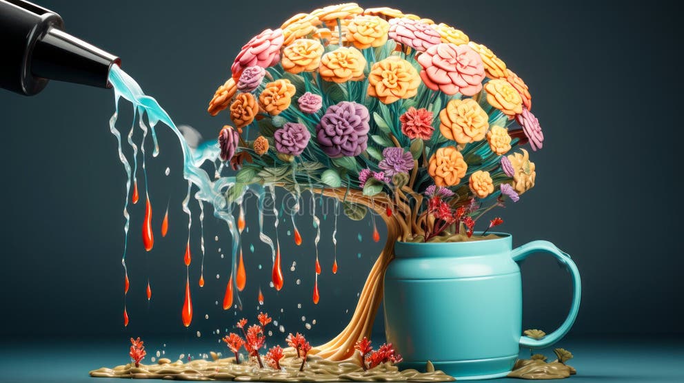Brain Growth Human Brain Blooming from Flower Stock Illustration ...
