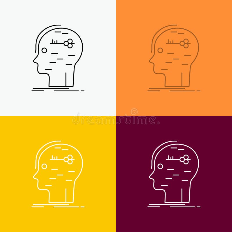 Brain, Hack, Hacking, Key, Mind Icon Over Various Background. Line ...