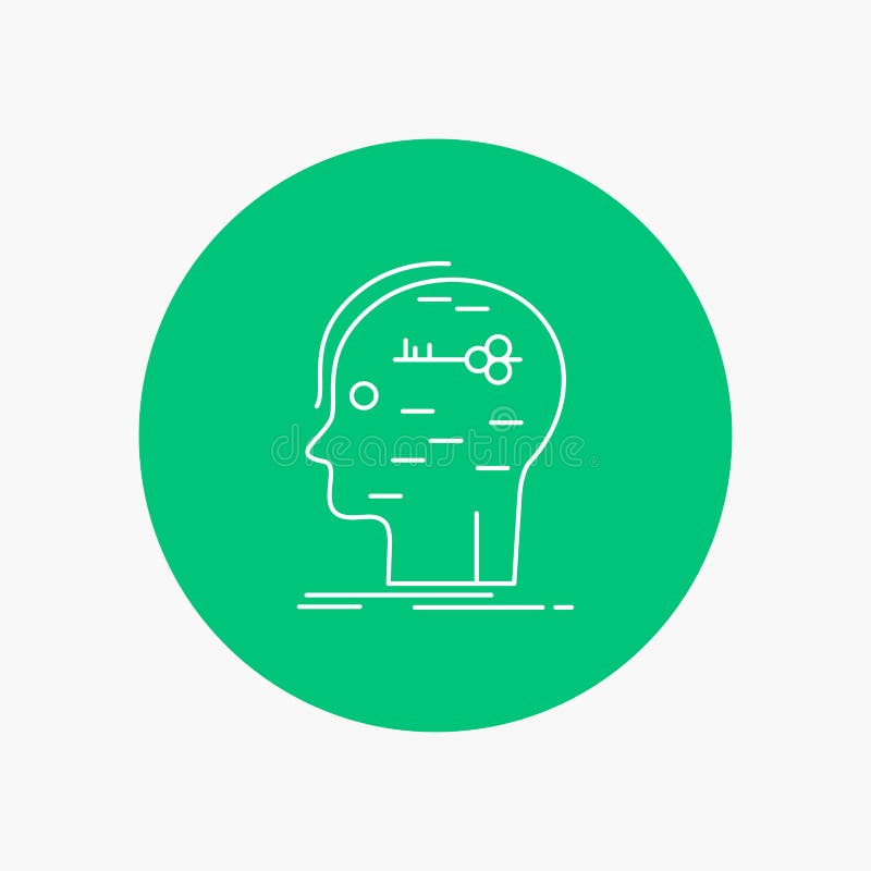 Brain, Hack, Hacking, Key, Mind White Line Icon in Circle Background ...