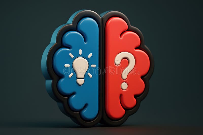 Brain Halves with Light Bulb and Question Mark for Ideas and Problem ...